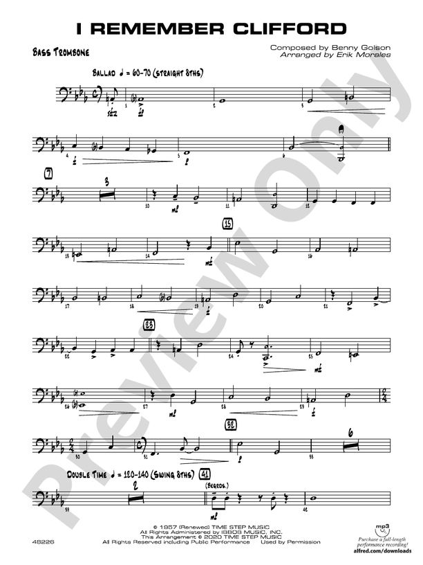 I Remember Clifford: Bass Trombone: Bass Trombone Part - Digital Sheet Music Download