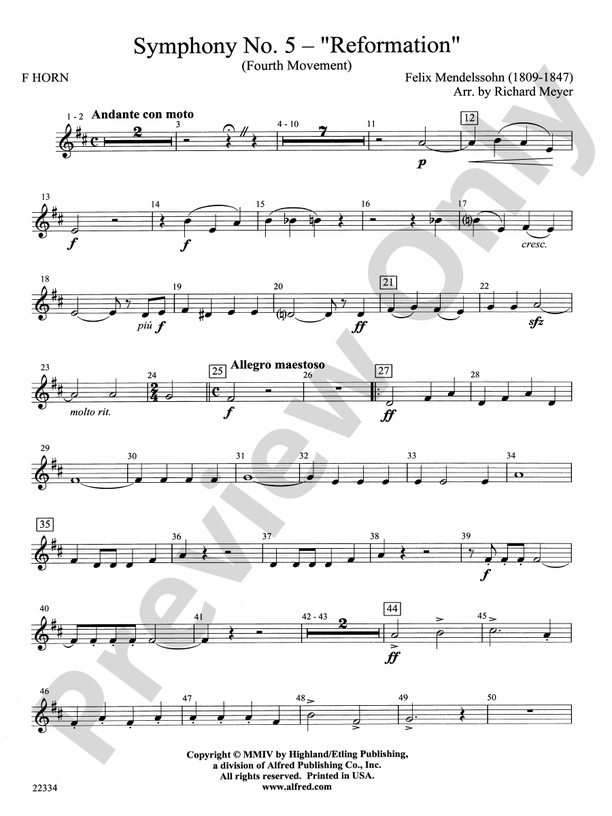 Symphony No. 5 "Reformation" (4th Movement): 1st F Horn: 1st F Horn Part - Digital Sheet Music ...