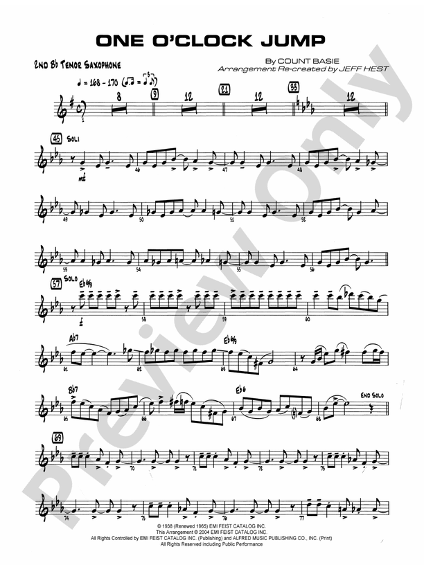 One O'Clock Jump: 2nd B-flat Tenor Saxophone: 2nd B-flat Tenor Saxophone Part - Digital Sheet ...