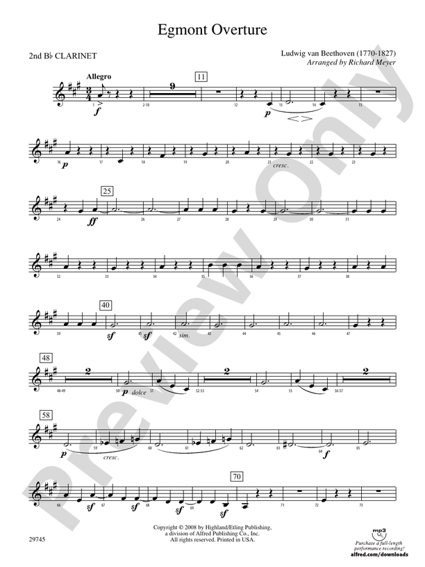 Egmont Overture: 2nd B-flat Clarinet: 2nd B-flat Clarinet Part - Digital Sheet Music Download