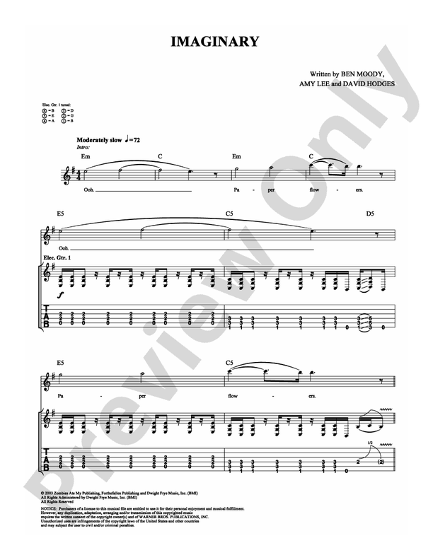 Imaginary: Guitar TAB: Evanescence - Digital Sheet Music Download