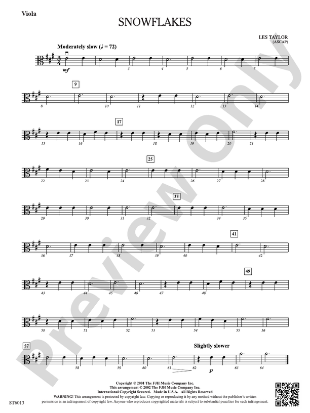 Snowflakes: Viola: Viola Part: Les Taylor - Digital Sheet Music Download