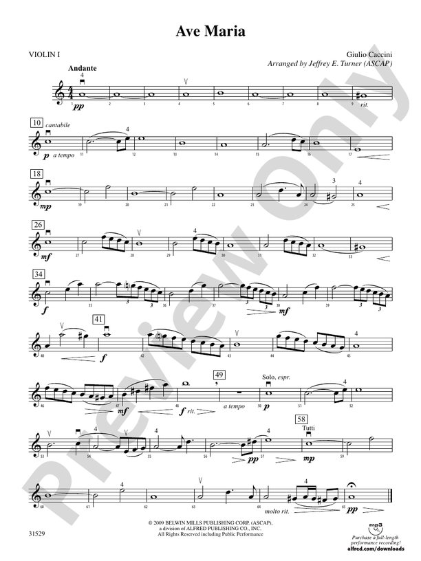 Ave Maria: 1st Violin: 1st Violin Part - Digital Sheet Music Download