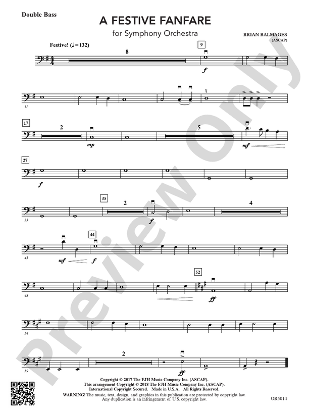 A Festive Fanfare: Double Bass: Double Bass Part: Brian Balmages ...