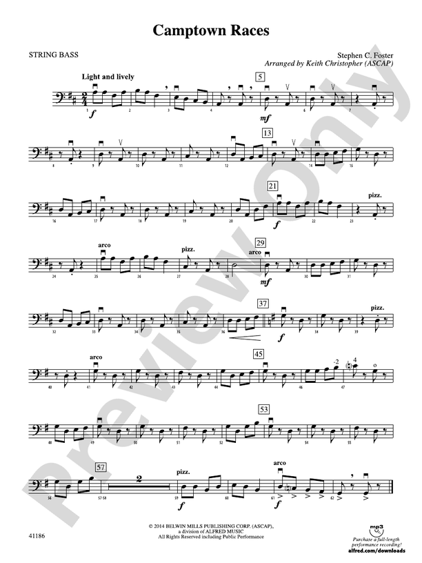 Camptown Races: String Bass: String Bass Part - Digital Sheet Music ...