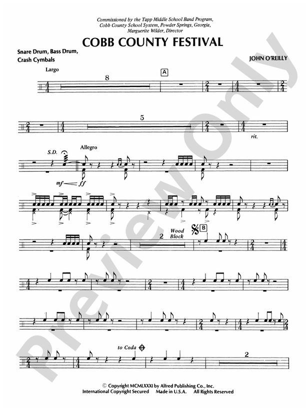 Cobb County Festival: Snare Drum: Snare Drum Part - Digital Sheet Music ...
