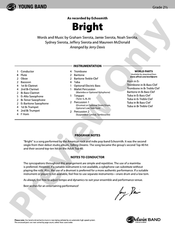 Bright: Score: Concert Band Score - Digital Sheet Music Download