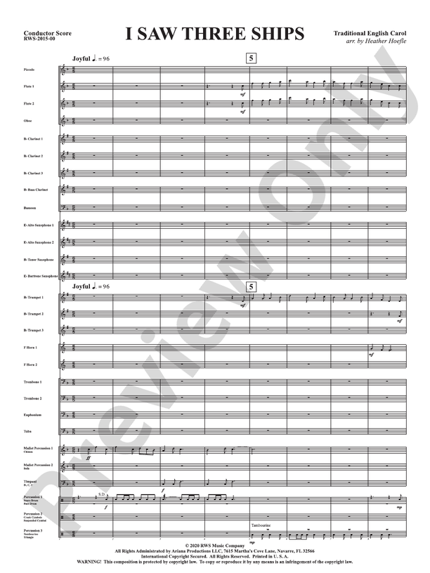 I Saw Three Ships: Concert Band Conductor Score & Parts - Digital Sheet ...