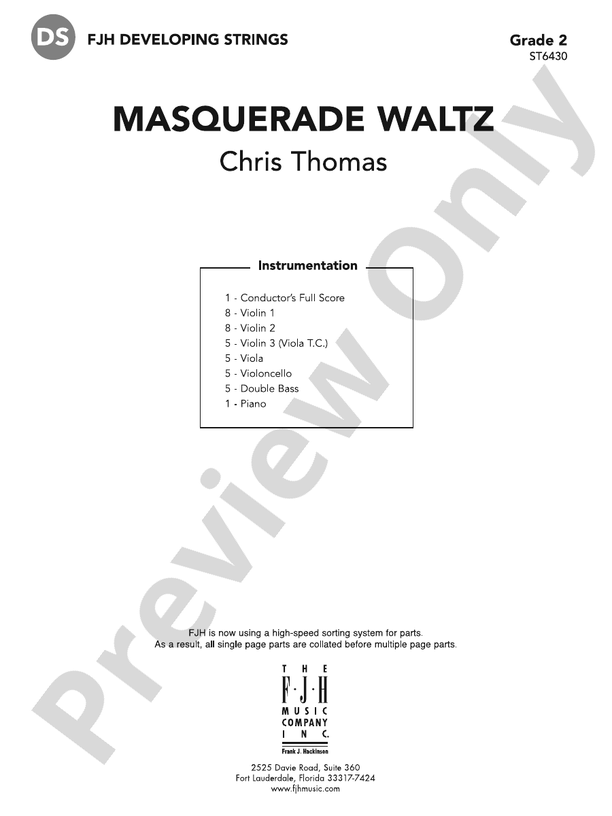 Masquerade Waltz: String Orchestra Conductor Score & Parts: Chris ...