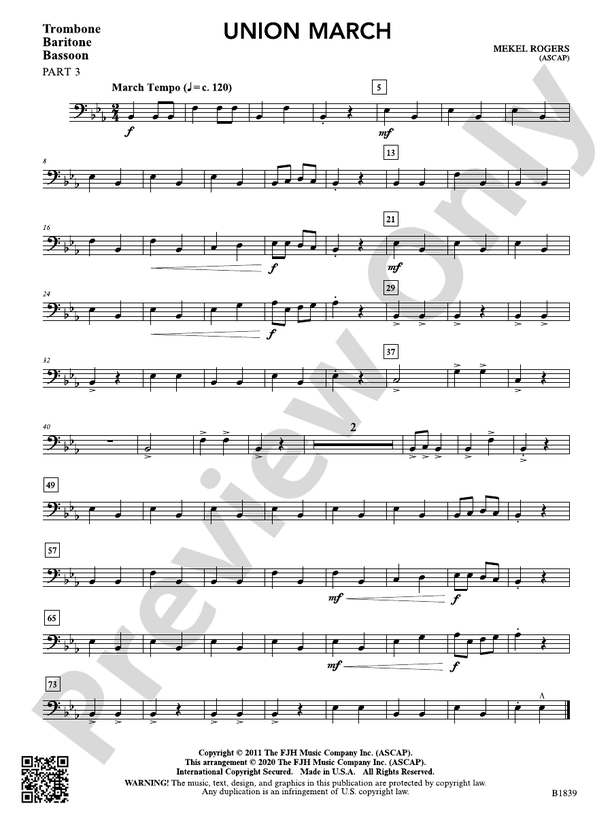 Union March: Part 3 - Trombone / Euphonium / Bassoon: Part 3 - Trombone ...