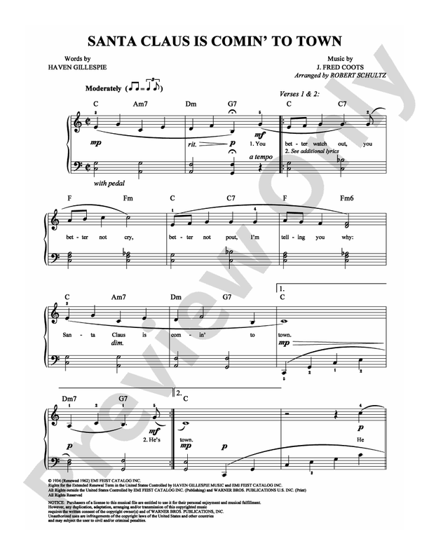 Santa Claus Is Comin' to Town: Piano/Vocal/Chords: J. Fred Coots ...
