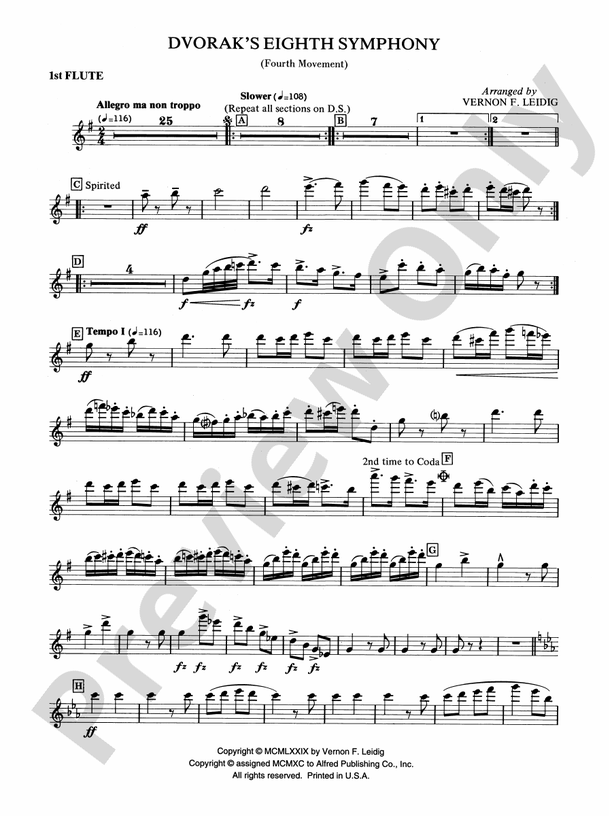 Dvorák's 8th Symphony, 4th Movement: Flute: Flute Part - Digital Sheet Music Download