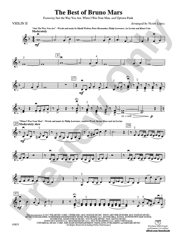 The Best of Bruno Mars: 2nd Violin: 2nd Violin Part - Digital Sheet ...
