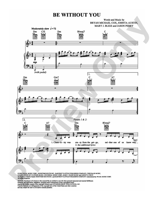 Be Without You: Piano/Vocal/Chords: Mary J. Blige - Digital Sheet Music ...