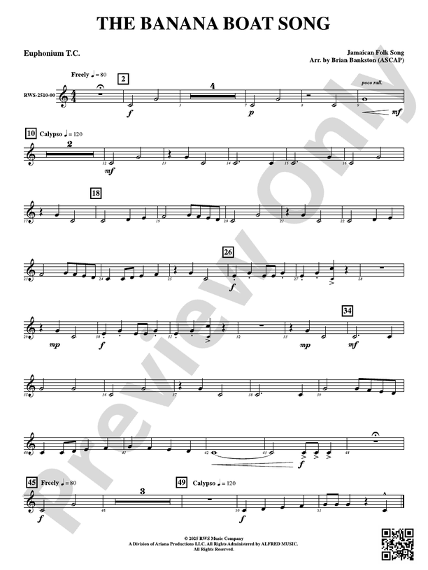 The Banana Boat Song: Euphonium T.C.: Euphonium T.C. Part - Digital ...