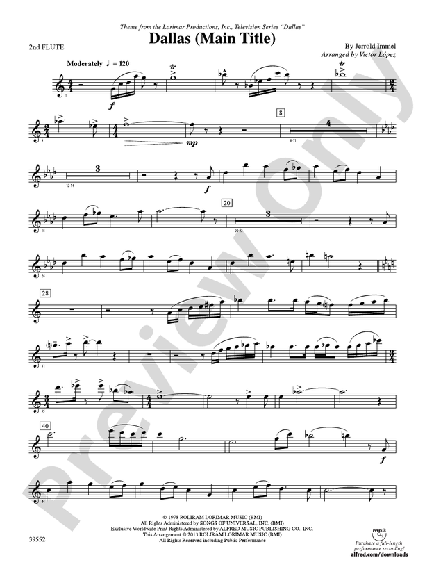 Dallas (Main Title): 2nd Flute: 2nd Flute Part - Digital Sheet Music ...