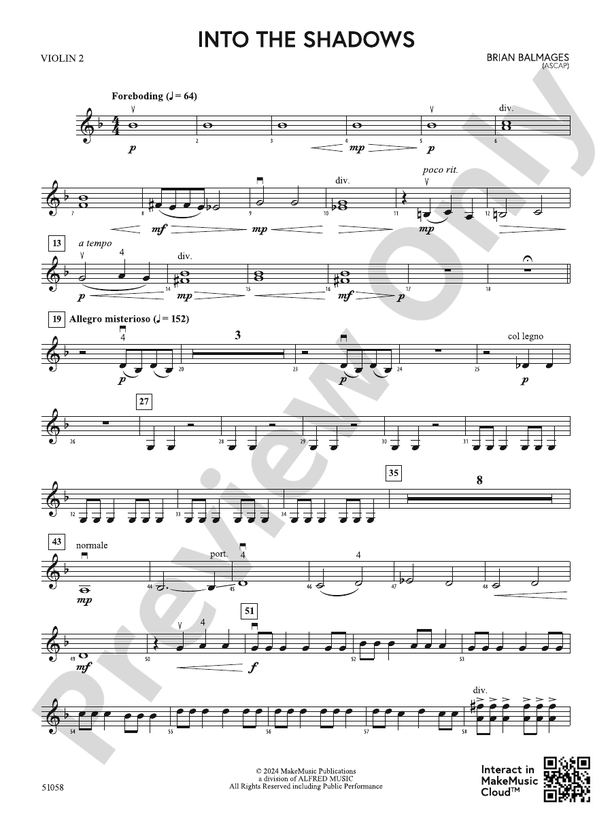 Into the Shadows: 2nd Violin: 2nd Violin Part - Digital Sheet Music Download