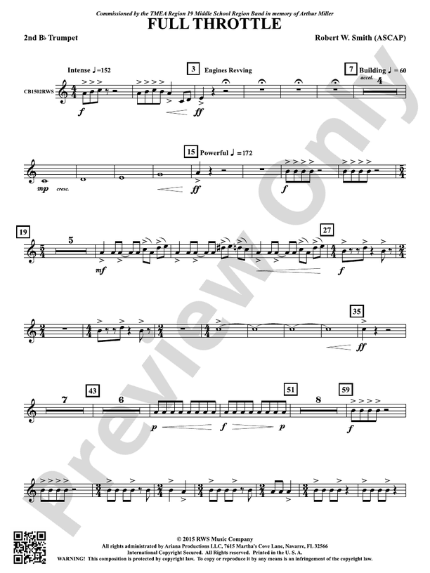 Full Throttle: 2nd B-flat Trumpet: 2nd B-flat Trumpet Part: Robert W. Smith - Digital Sheet ...