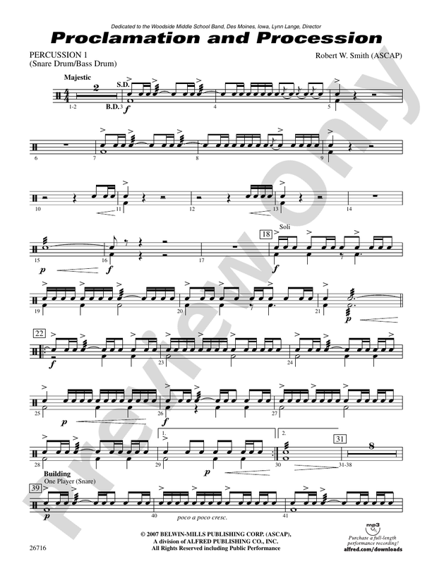 Proclamation and Procession: 1st Percussion: 1st Percussion Part ...