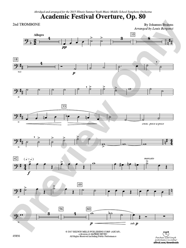 Academic Festival Overture, Op. 80: 2nd Trombone: 2nd Trombone Part - Digital Sheet Music Download