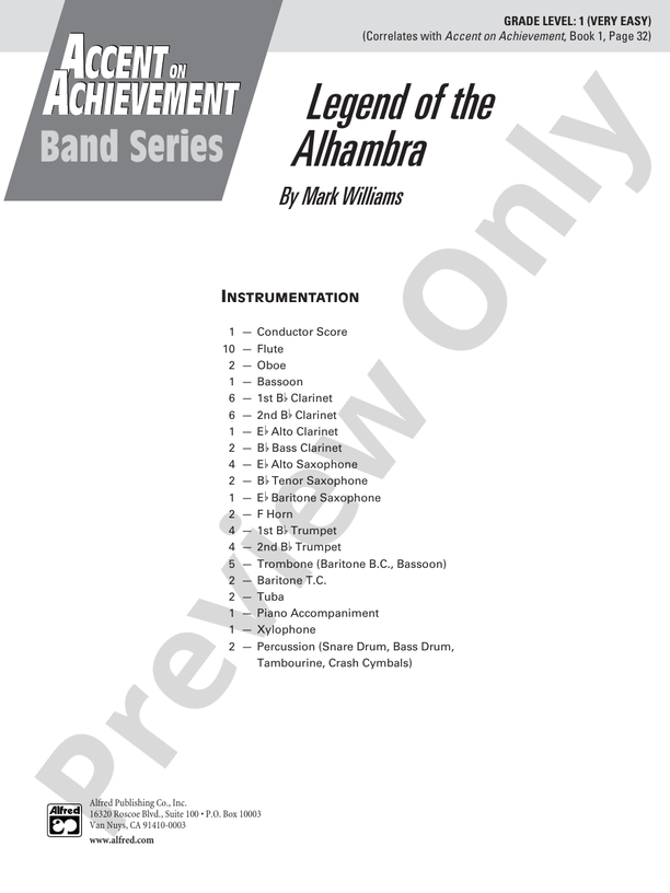 Legend of the Alhambra: Concert Band Conductor Score & Parts: Mark ...