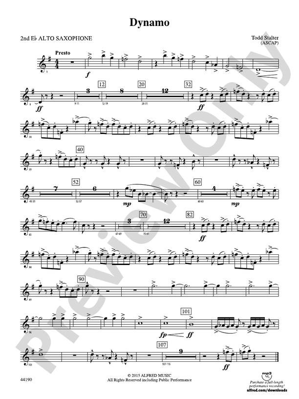Dynamo: 2nd E-flat Alto Saxophone: 2nd E-flat Alto Saxophone Part - Digital Sheet Music Download