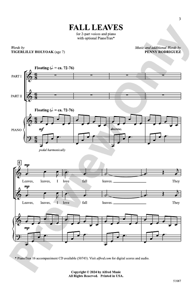 Fall Leaves: 2-Part Choral Octavo: Penny Rodriguez - Digital Sheet Music Download