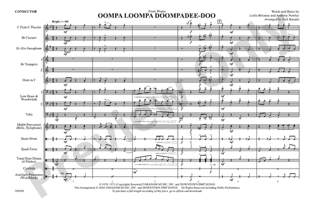 Oompa Loompa Doompadee-Doo: Score: Marching Band Score - Digital Sheet ...