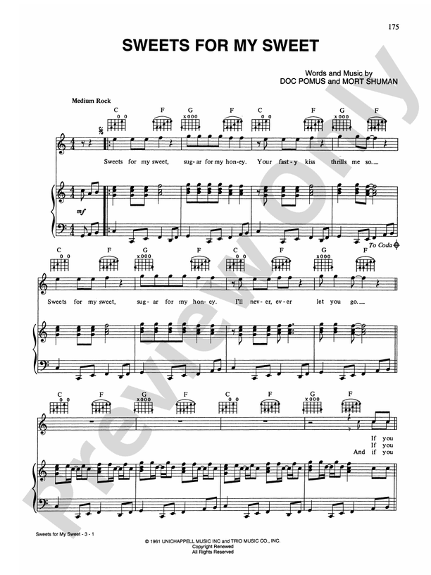 Sweets for My Sweet: Piano/Vocal/Chords: Doc Pomus - Digital Sheet ...