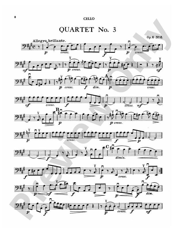 Boccherini: Nine Selected String Quartets: String Quartet No. 3 (Cello) Part - Digital Sheet ...