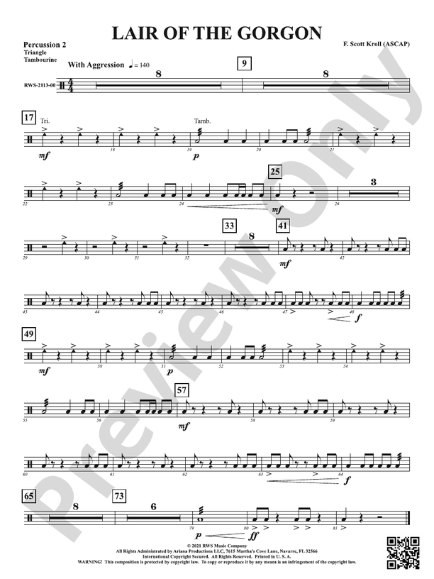 Lair Of The Gorgon: 2nd Percussion: 2nd Percussion Part: F. Scott Kroll ...
