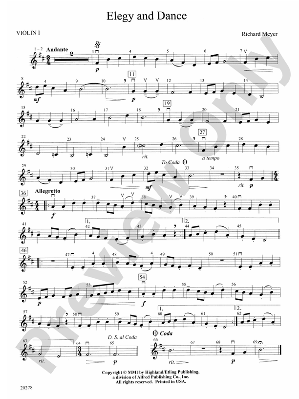 Elegy and Dance: 1st Violin: 1st Violin Part - Digital Sheet Music Download