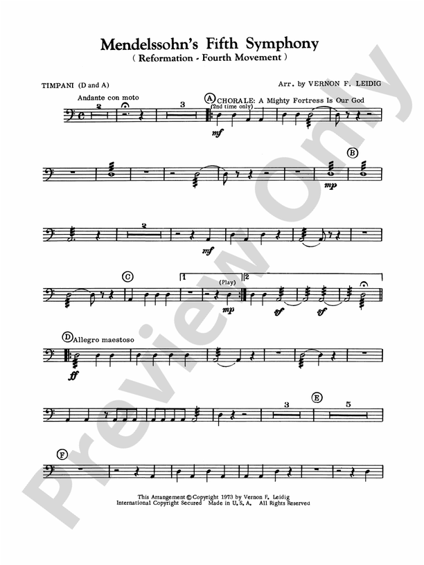 Mendelssohn's 5th Symphony "Reformation," 4th Movement: Timpani: Timpani Part - Digital Sheet ...
