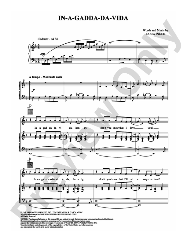 In-A-Gadda-Da-Vida: Piano/Vocal/Chords: Iron Butterfly - Digital Sheet ...