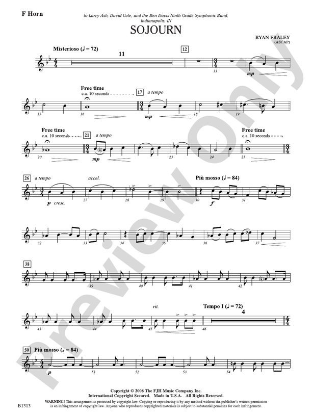 Sojourn: F Horn: F Horn Part: Ryan Fraley - Digital Sheet Music Download