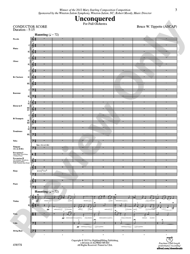 Unconquered: Full Orchestra Conductor Score & Parts: Bruce W. Tippette ...
