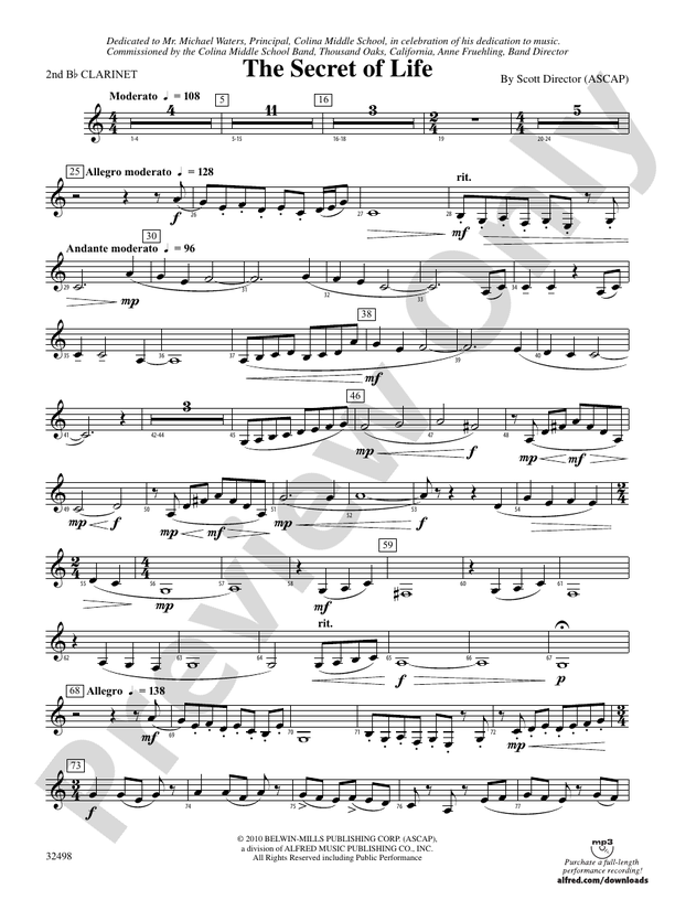 The Secret of Life: 2nd B-flat Clarinet: 2nd B-flat Clarinet Part ...