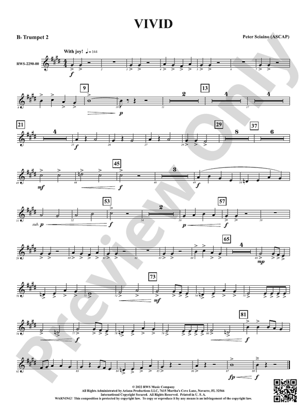 Vivid: 2nd B-flat Trumpet: 2nd B-flat Trumpet Part: Peter Sciaino - Digital Sheet Music Download