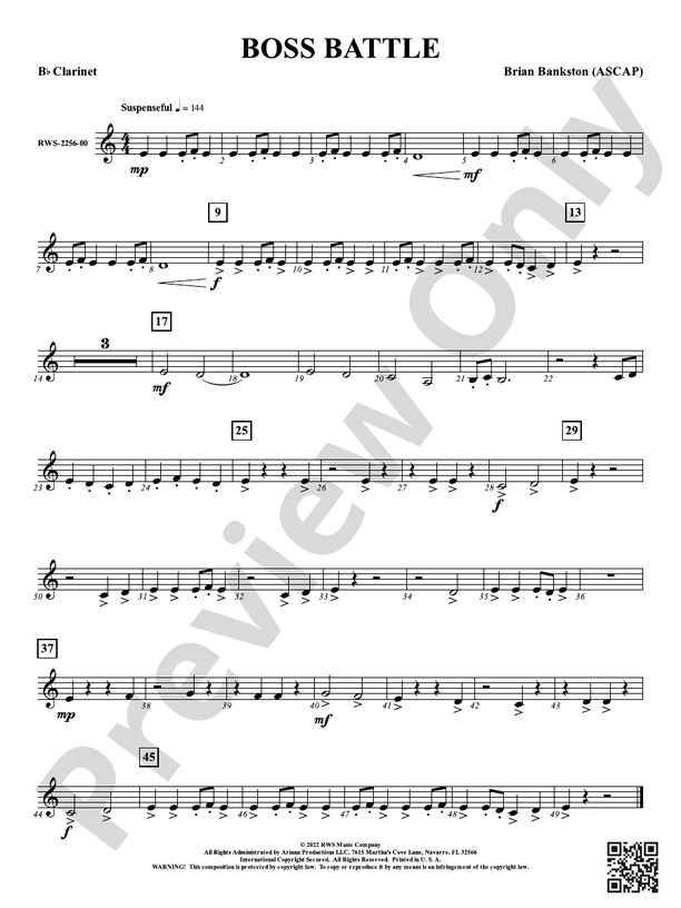 Boss Battle: 1st B-flat Clarinet: 1st B-flat Clarinet Part: Brian Bankston - Digital Sheet Music ...