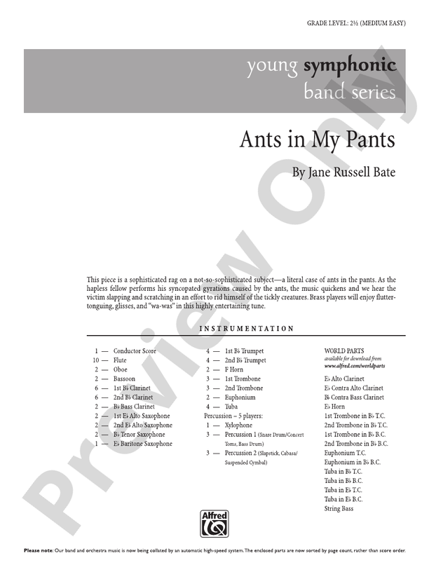 Ants in My Pants: Concert Band Conductor Score & Parts: Jane Russell ...