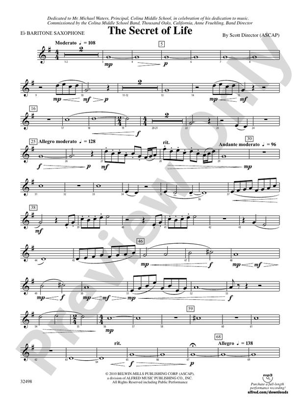 The Secret of Life: E-flat Baritone Saxophone: E-flat Baritone Saxophone Part - Digital Sheet ...