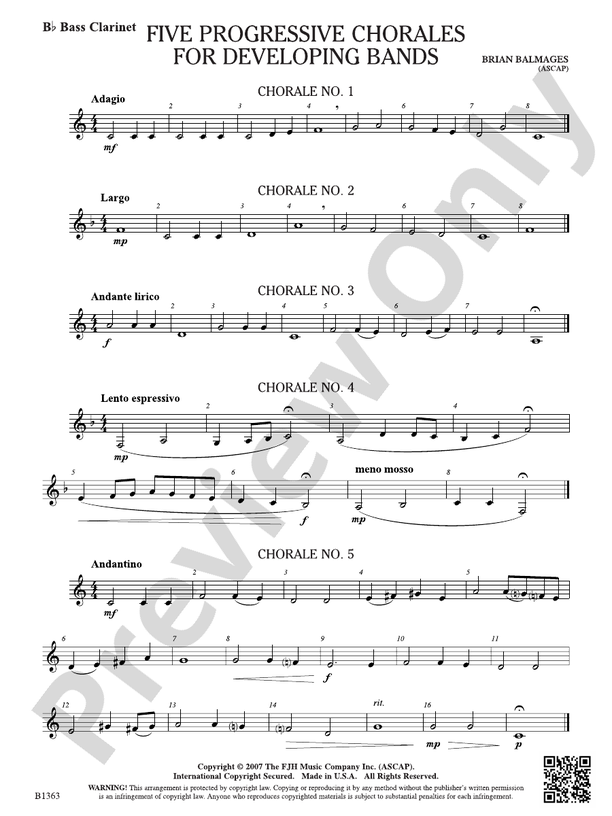 Five Progressive Chorales for Developing Bands: B-flat Bass Clarinet: B ...