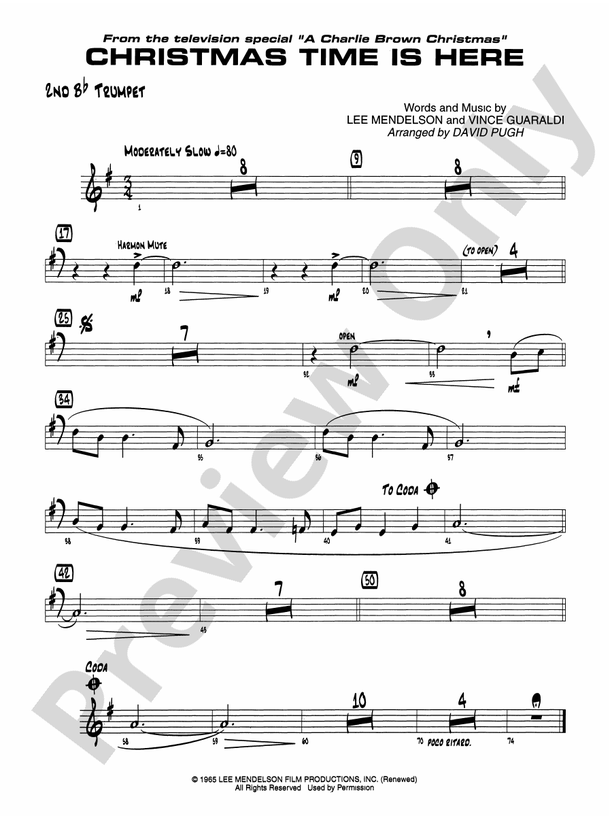 Christmas Time Is Here: 2nd B-flat Trumpet: 2nd B-flat Trumpet Part - Digital Sheet Music Download