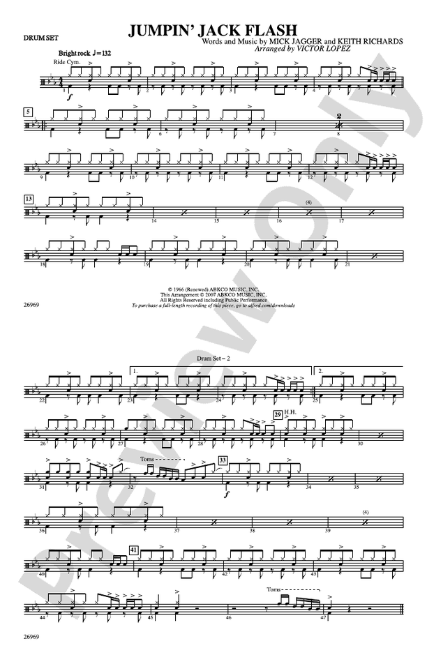 Jumpin' Jack Flash: Drumset: Drumset Part - Digital Sheet Music Download