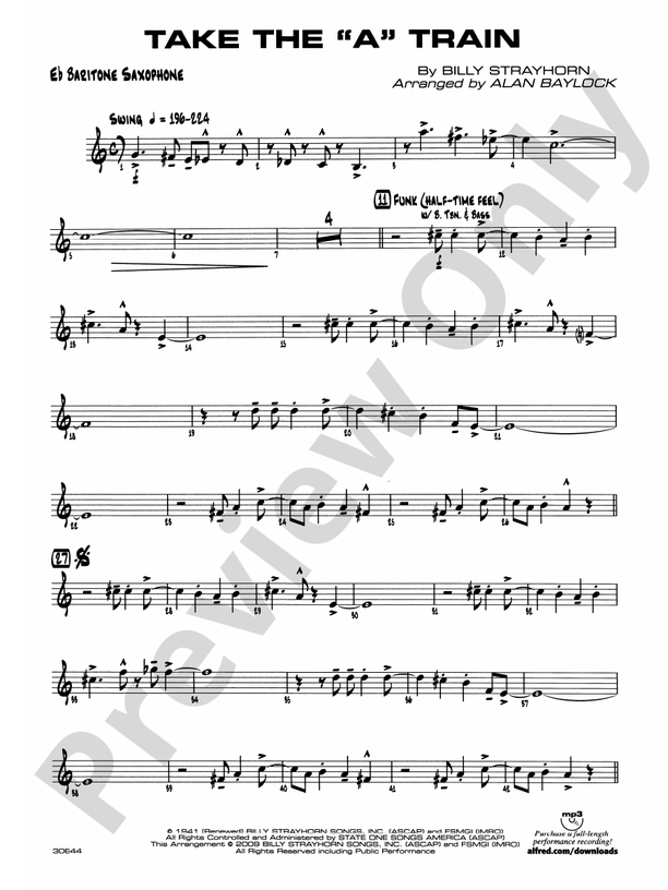 Take the "A" Train: E-flat Baritone Saxophone: E-flat Baritone Saxophone Part - Digital Sheet ...