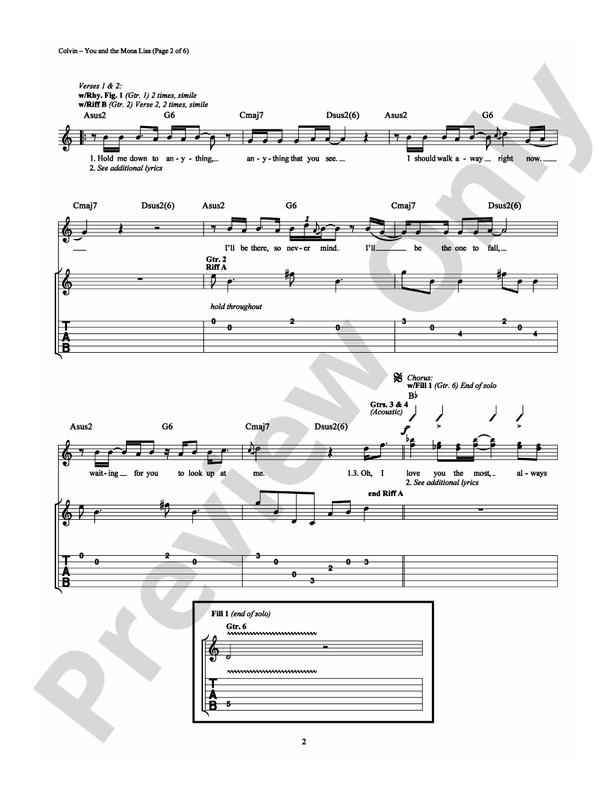 You and the Mona Lisa: Guitar TAB: Shawn Colvin - Digital Sheet Music ...