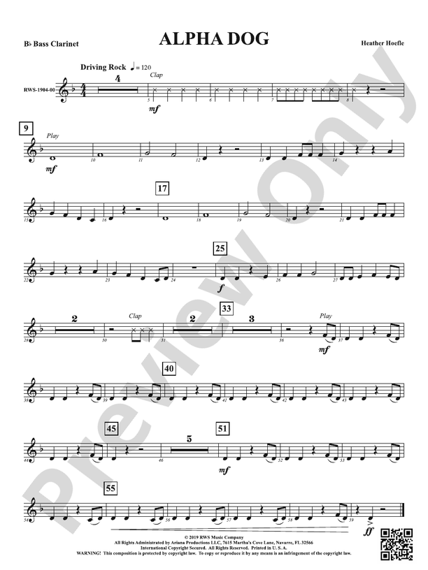 Alpha Dog: B-flat Bass Clarinet: B-flat Bass Clarinet Part: Heather ...