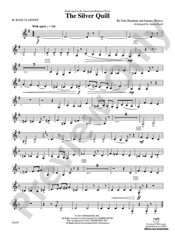 The Silver Quill: B-flat Bass Clarinet: B-flat Bass Clarinet Part - Digital Sheet Music Download