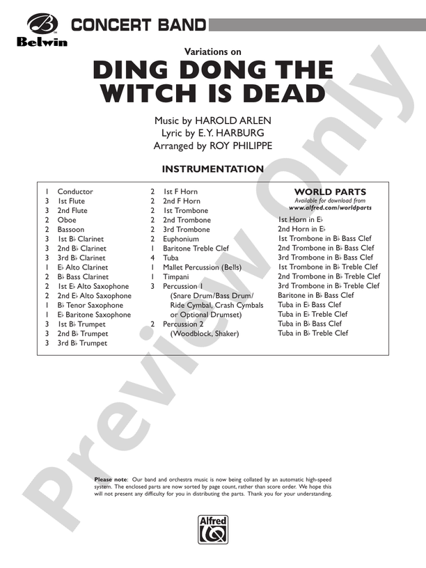 Variations on Ding Dong the Witch Is Dead (fromThe Wizard of Oz): Score: Concert Band Score ...