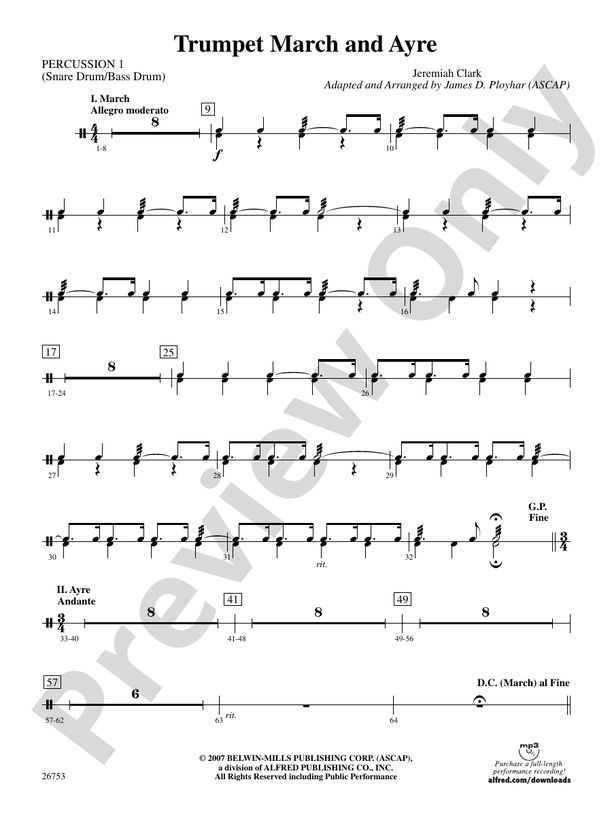 Trumpet March and Ayre: 1st Percussion: 1st Percussion Part - Digital ...